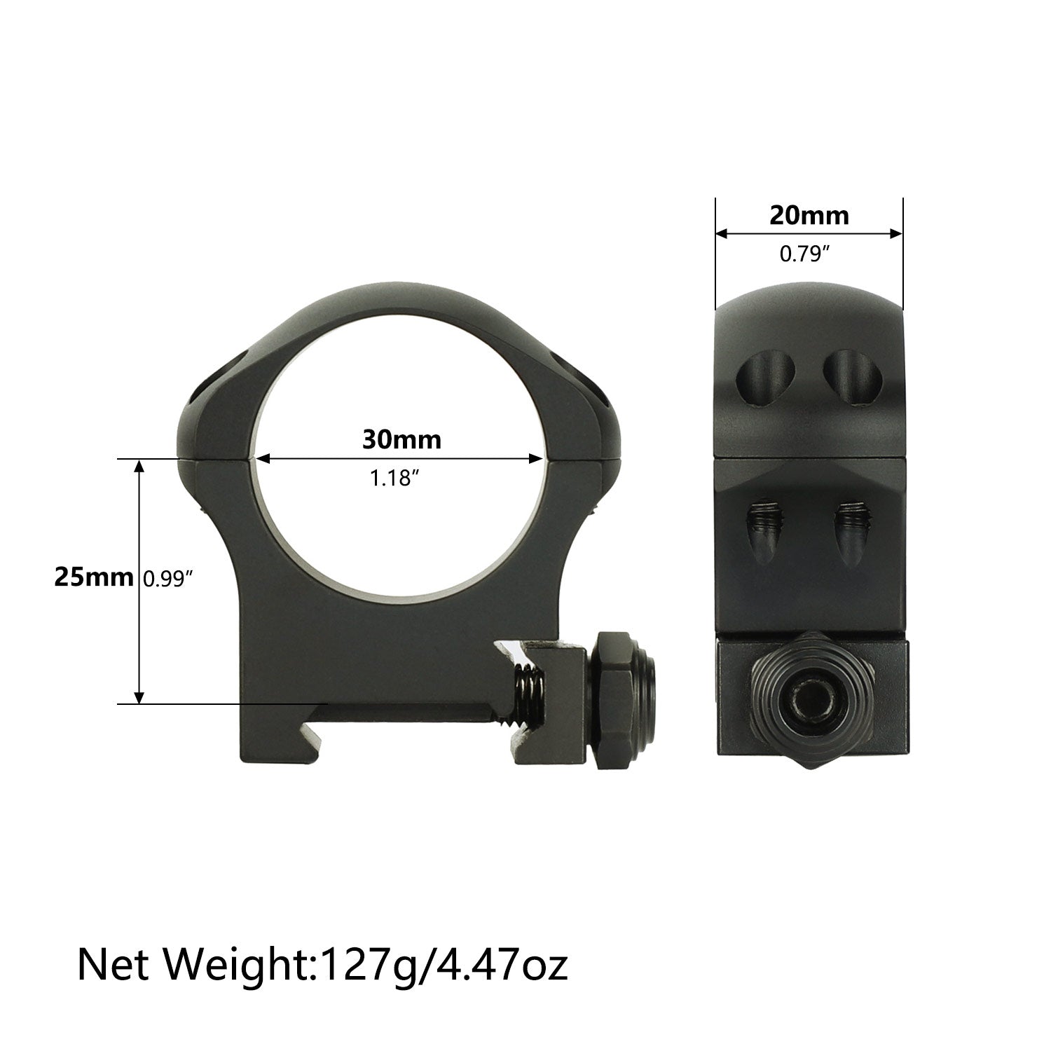 ohhunt® Pro 7075 Aluminum 30mm Scope Rings for Picatinny Rail - Medium