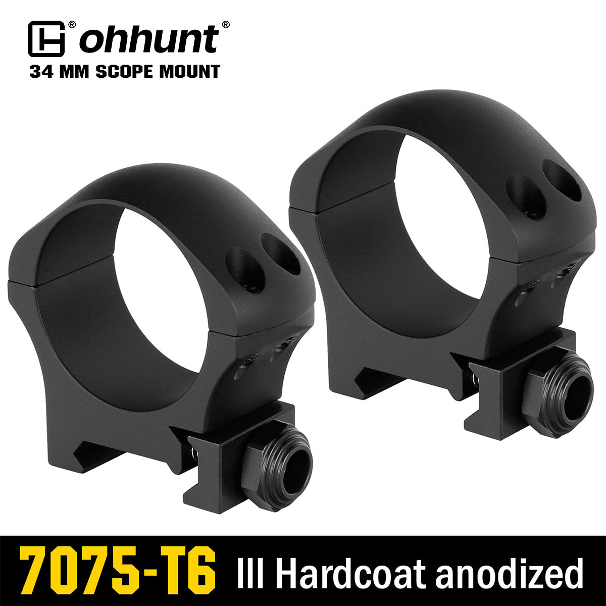ohhunt® Pro 7075 Aluminum 34mm Scope Rings for Picatinny Rail - Low Pr