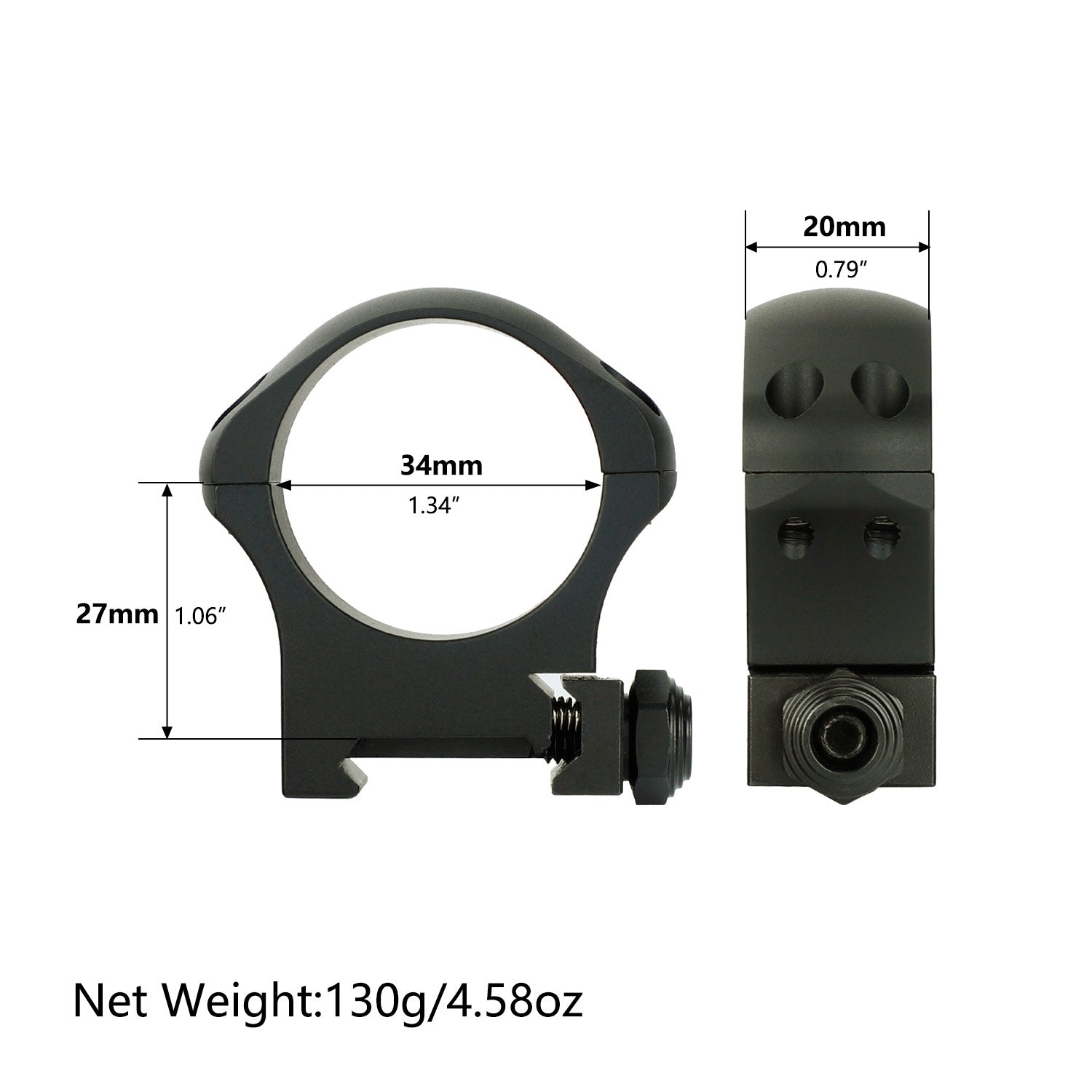 ohhunt® Pro 7075 Aluminum 34mm Scope Rings for Picatinny Rail - Medium