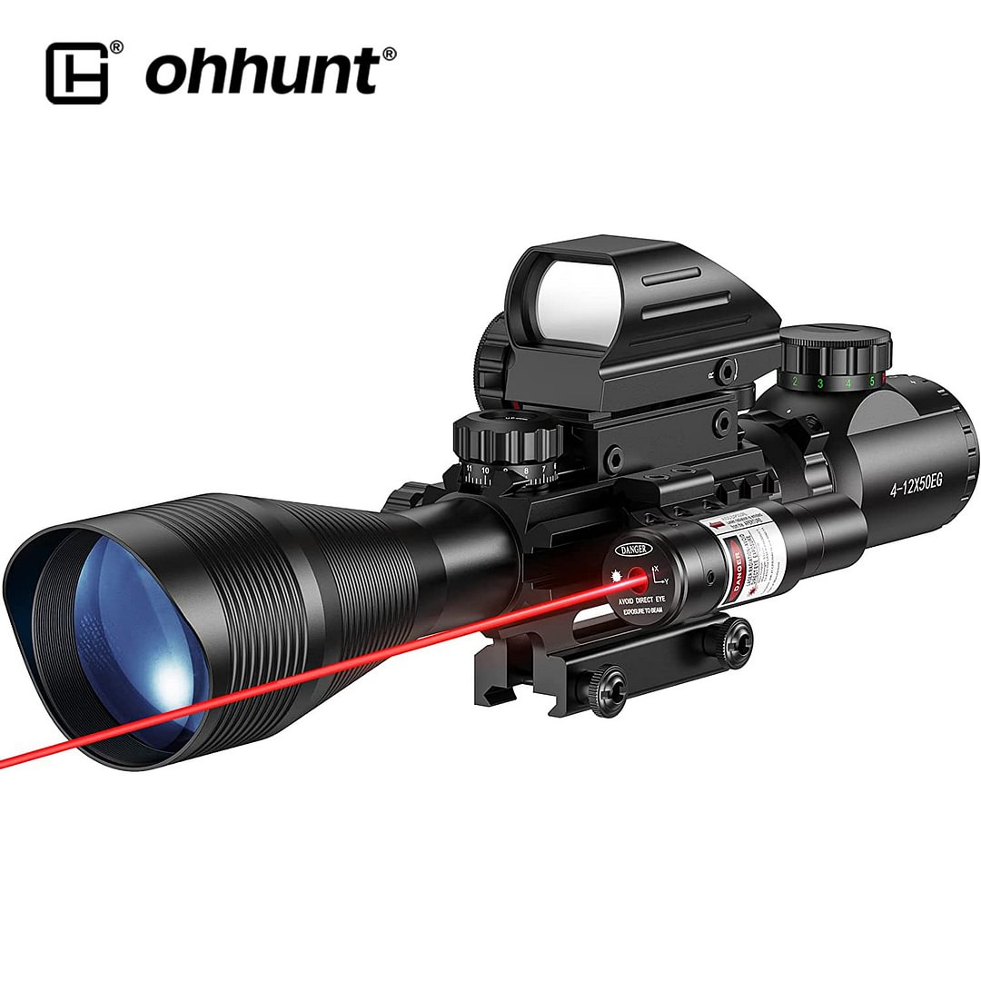Ohhunt Tactical 4-12X50 Rifle Scope and Red Dot Combo with 4 Holograph ...