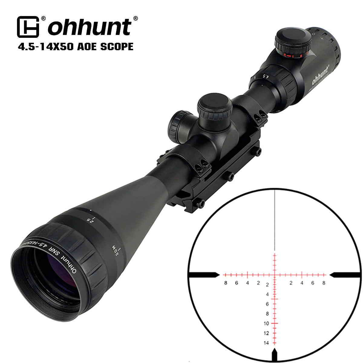 ohhunt® 4.5-14x50 AOE Hunting Rifle Scope Red Special Cross Glass Etch