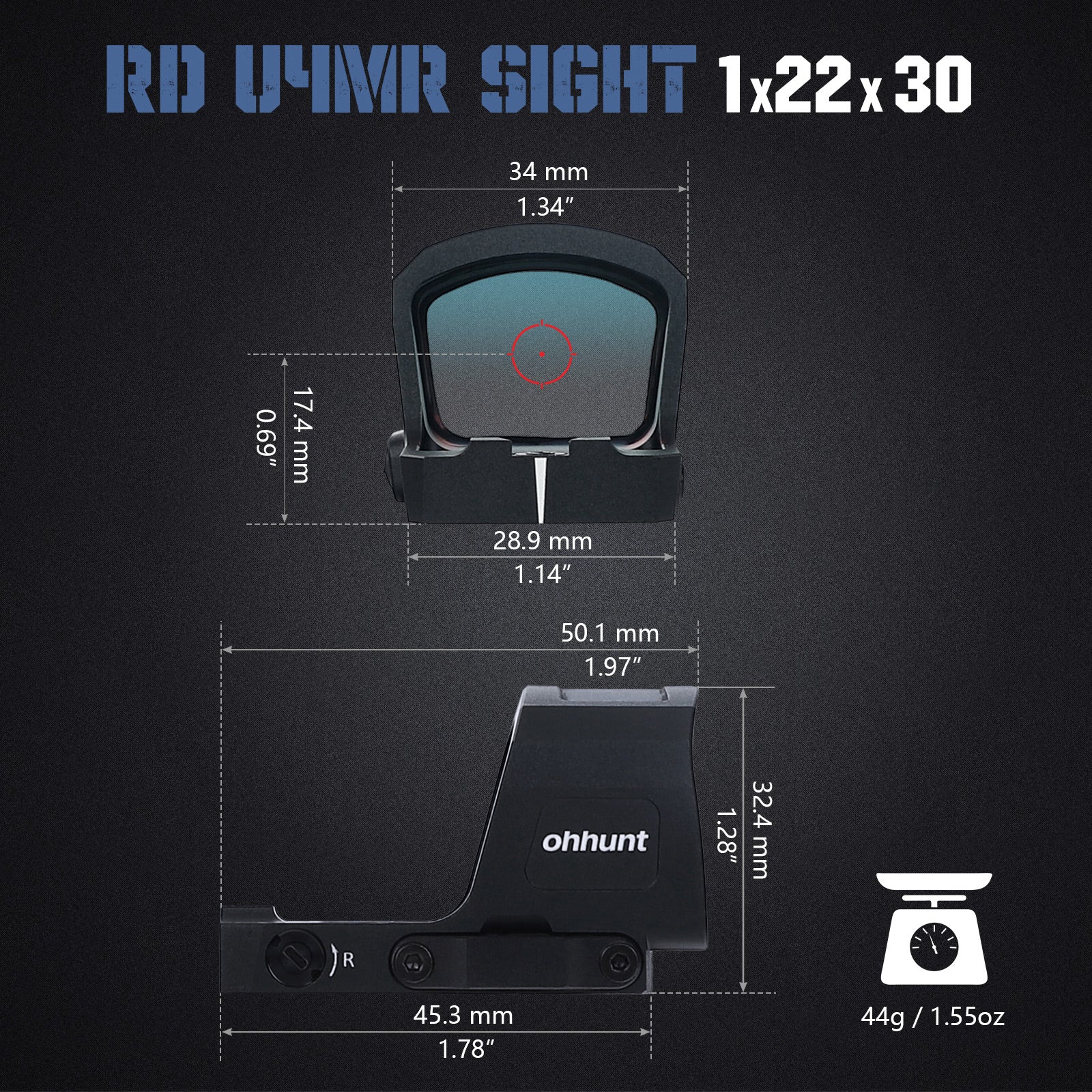 ohhunt® RD U4MR Extra-Large Window Shake Awake Red Dot Sight with Mult