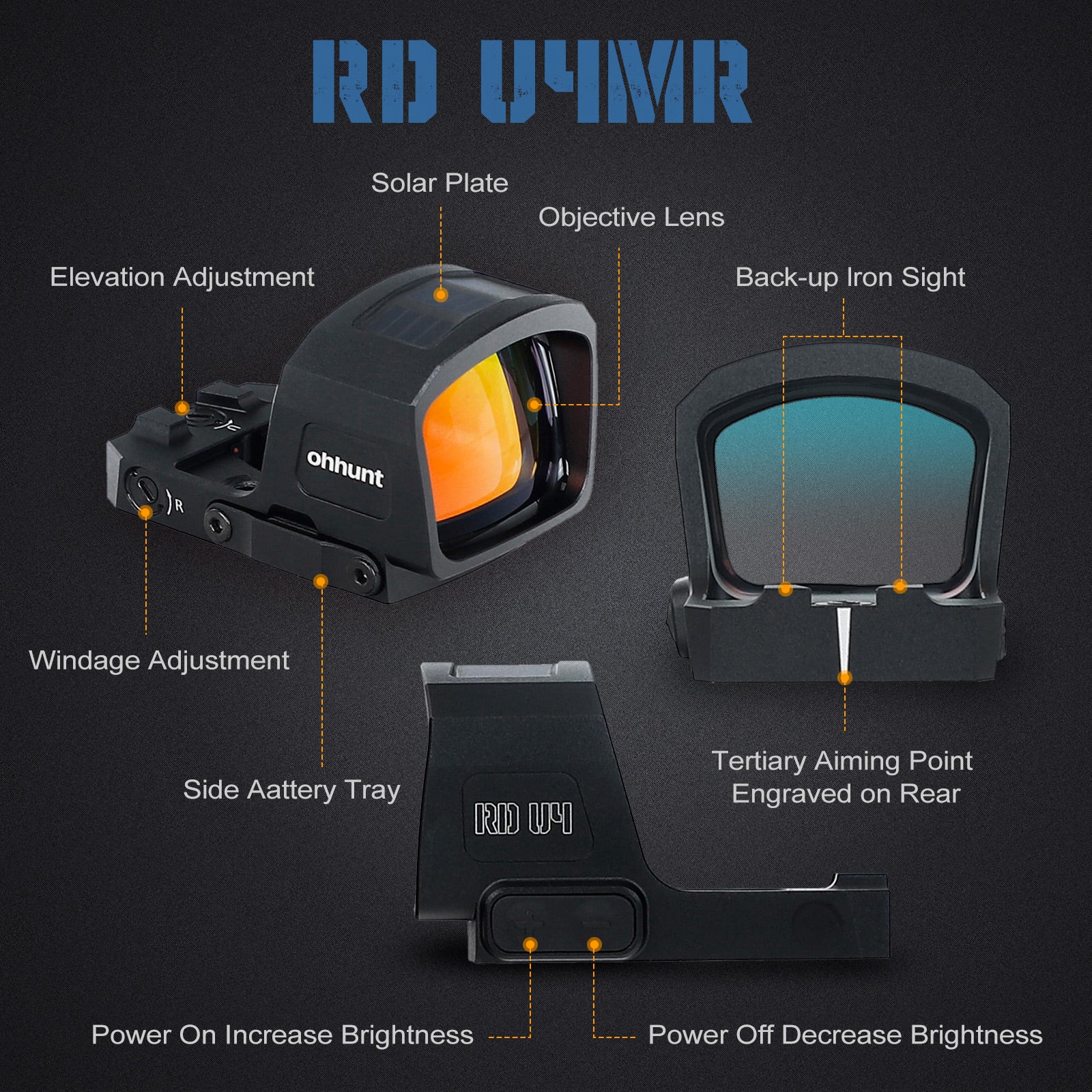 ohhunt® RD U4MR Extra-Large Window Shake Awake Red Dot Sight with Mult