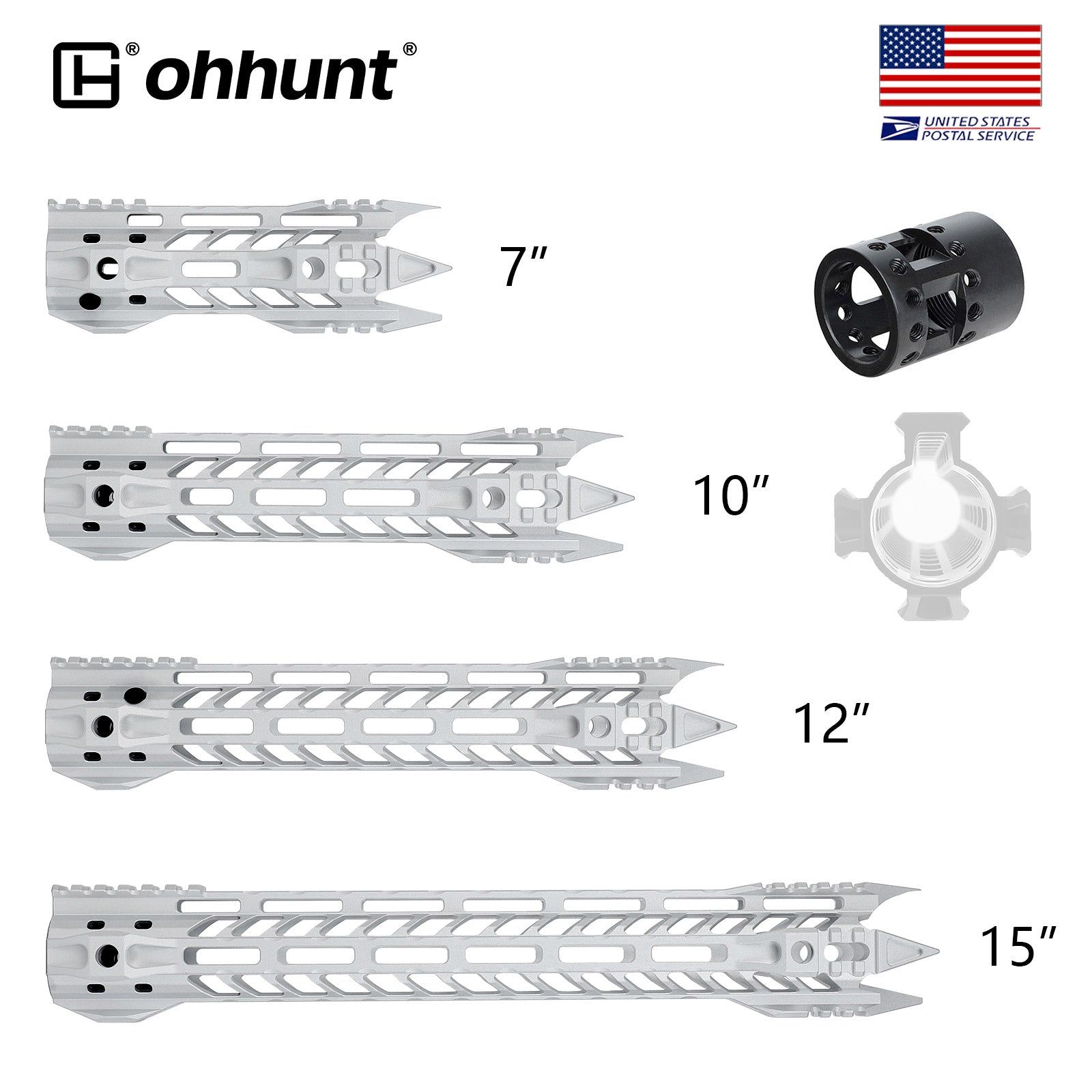 Raw Aluminum AR15 Javelin Handguard with Steel Barrel Nut 7" 10" 12" 1 ...