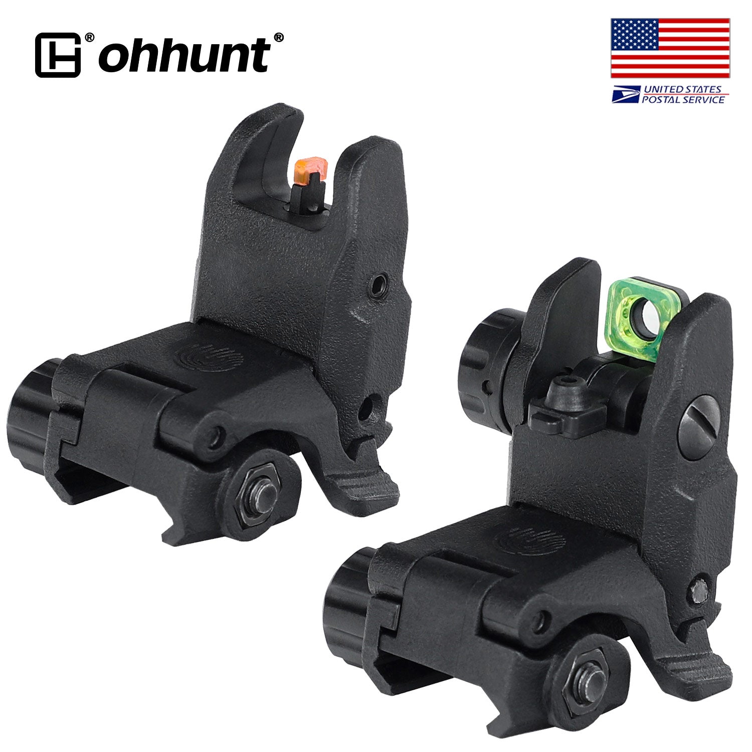 Fiber Optic Flip Up Sights Polymer Folding Front and Rear Back up ...