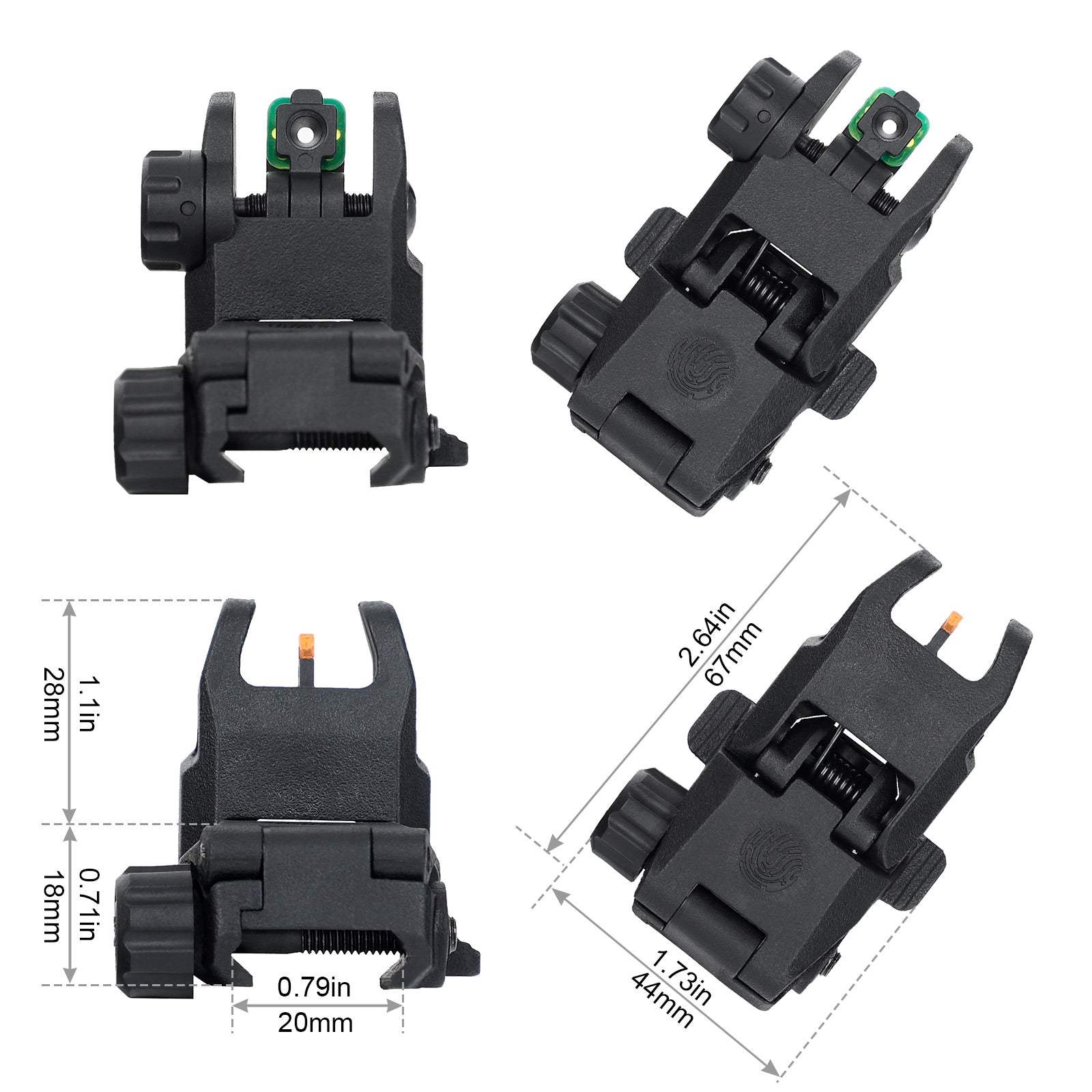 Fiber Optic Flip Up Sights Polymer Folding Front and Rear Back up ...