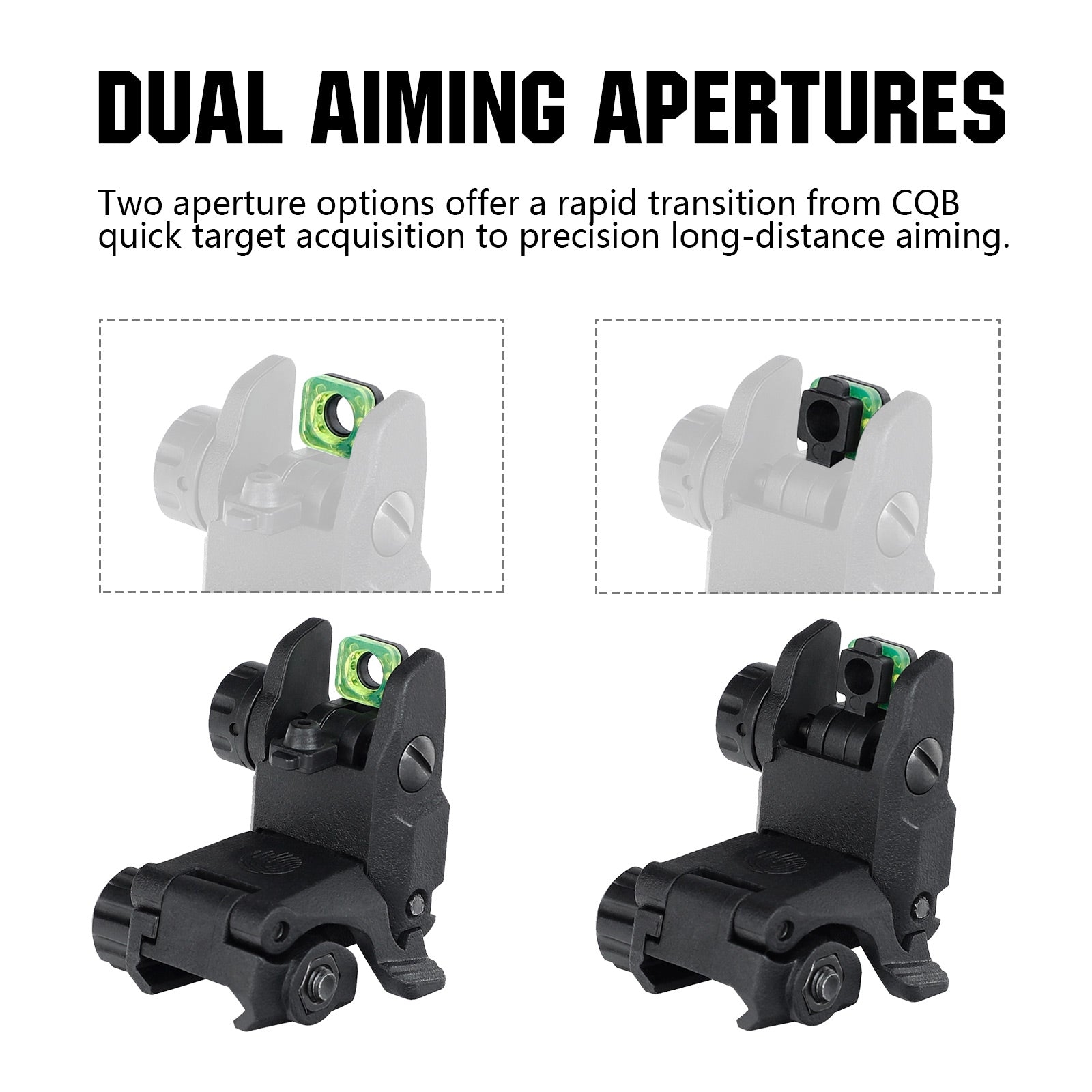 Fiber Optic Flip Up Sights Polymer Folding Front and Rear Back up ...