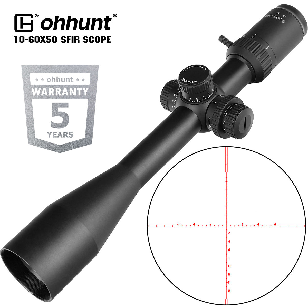 ohhunt® LRS 10-60X50 SFIR Long Range Rifle Scope Side Parallax Red Ill