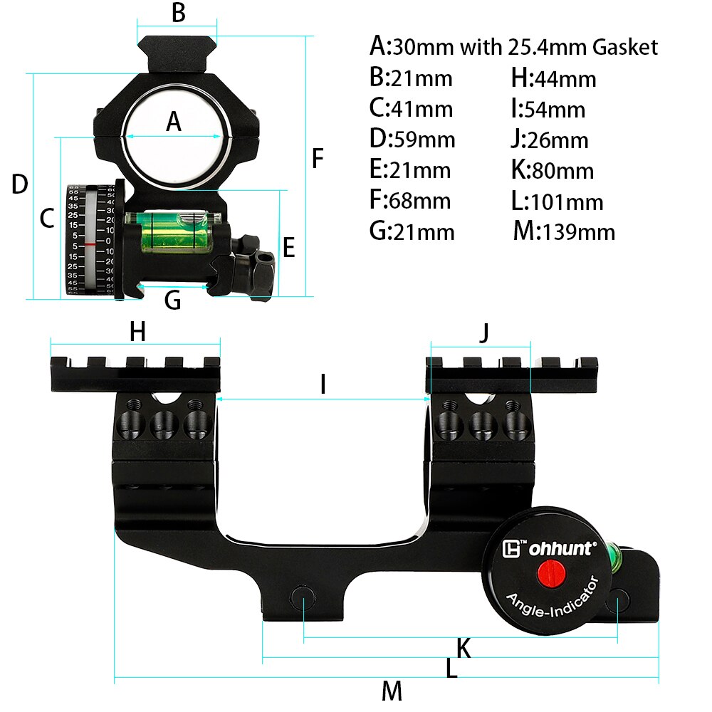 ohhunt® 1-Piece 1 inch 30mm Picatinny Mount with Angle Cosine Indicato