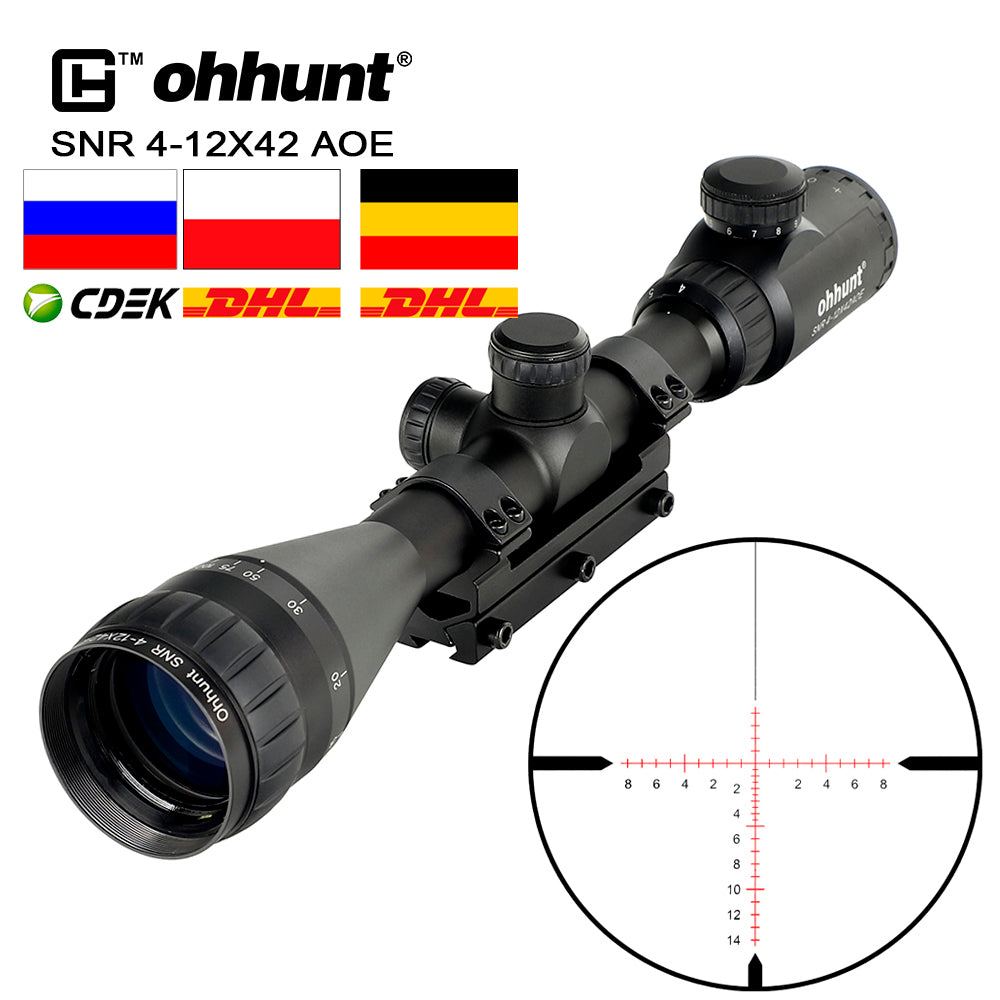 ohhunt 4-12x42 AOE Hunting Rifle Scope with Red Green Cross Glass Etch
