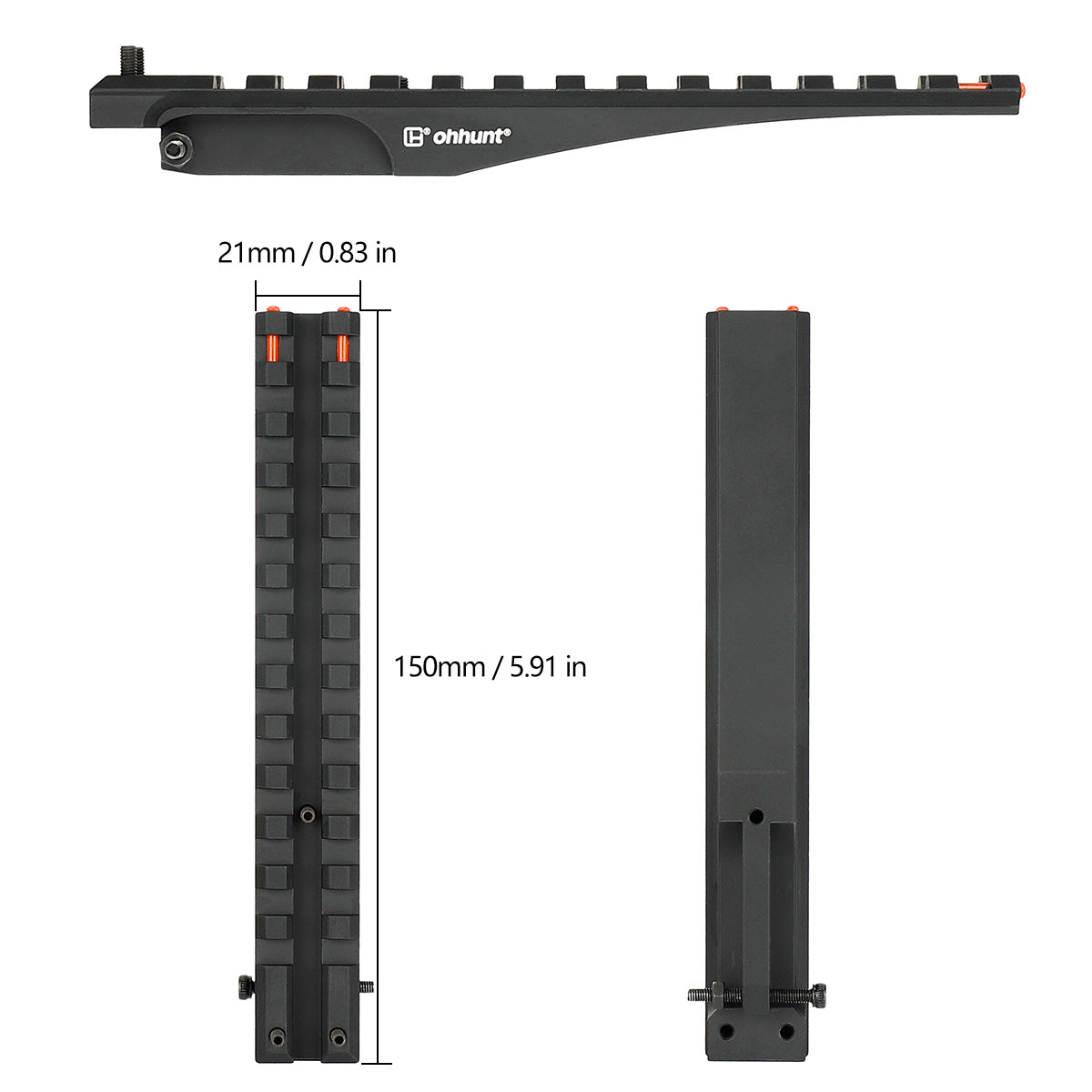 ohhunt® AK 47/74 Rear Sight Rail Mount with Fiber Optic for Red Dot Si